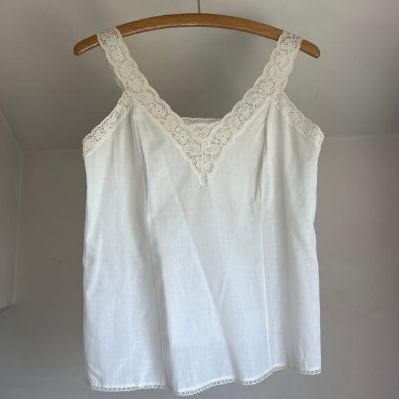 other | Tops | Vintage White Cotton Camisole Tank Top Lace Trim ...